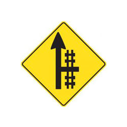 Railway Crossing Ahead on Crossroad or Sideroad Sign | INPS Graphics